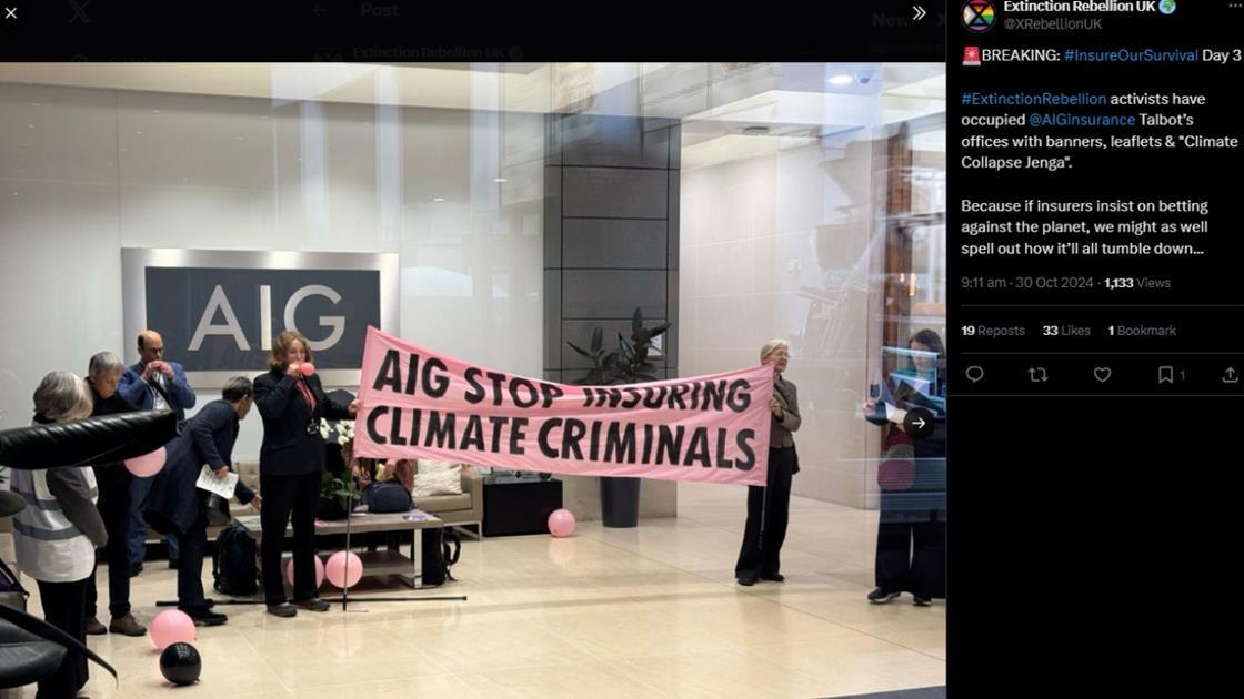 Extinction Rebellion occupy AIG office as protests continue | Insurance ...